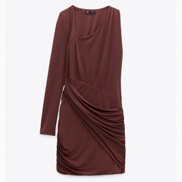 Zara | Dresses | Zara Cut Out Asymmetrical Dress Chocolate Brown | Poshmark